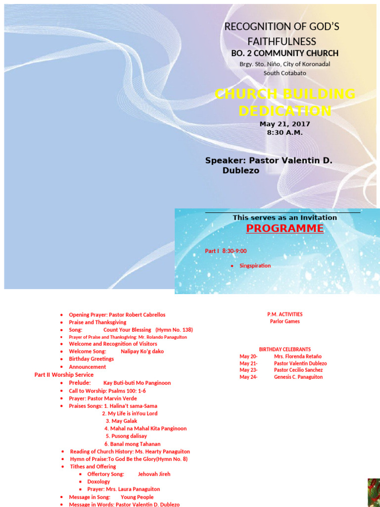 chruch dedication programme | PDF