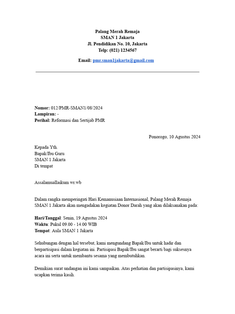 Contoh Surat PMR | PDF