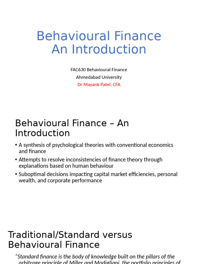 Behavioural Finance An Introduction | PDF
