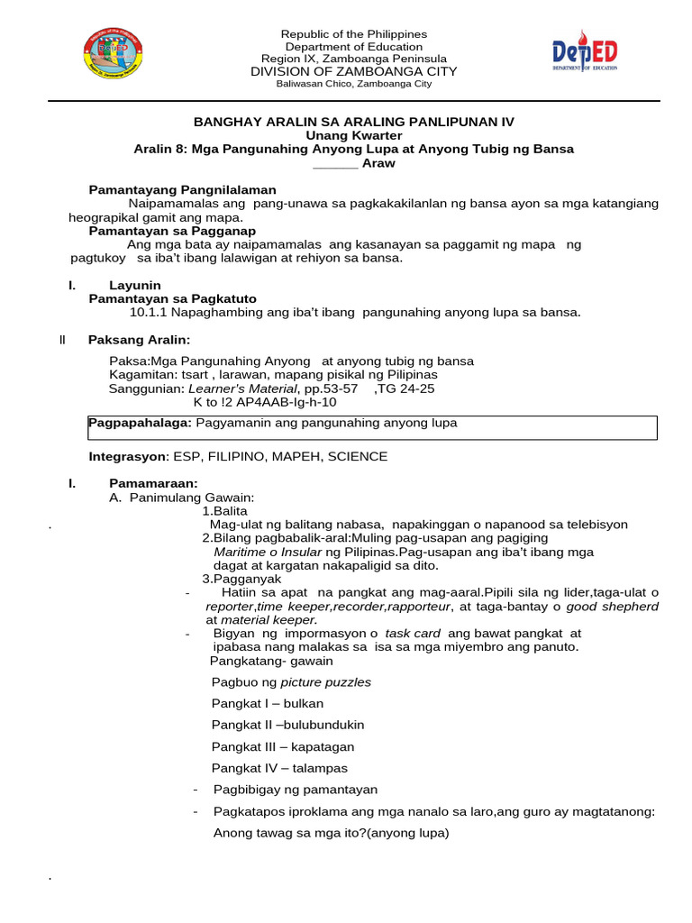LP Ap Aralin 8 A Unang Araw | PDF | Philippines