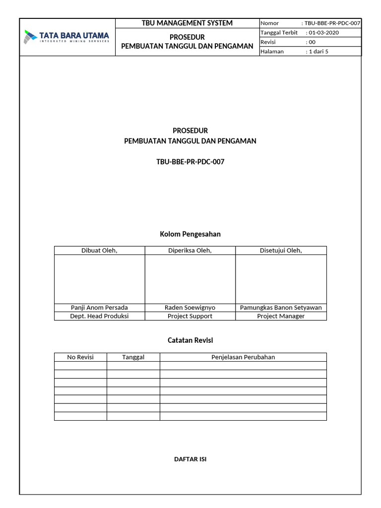 7.TBU-BBE-PR-PDC-007Prosedur Pembuatan Tanggul Dan Pengaman | PDF