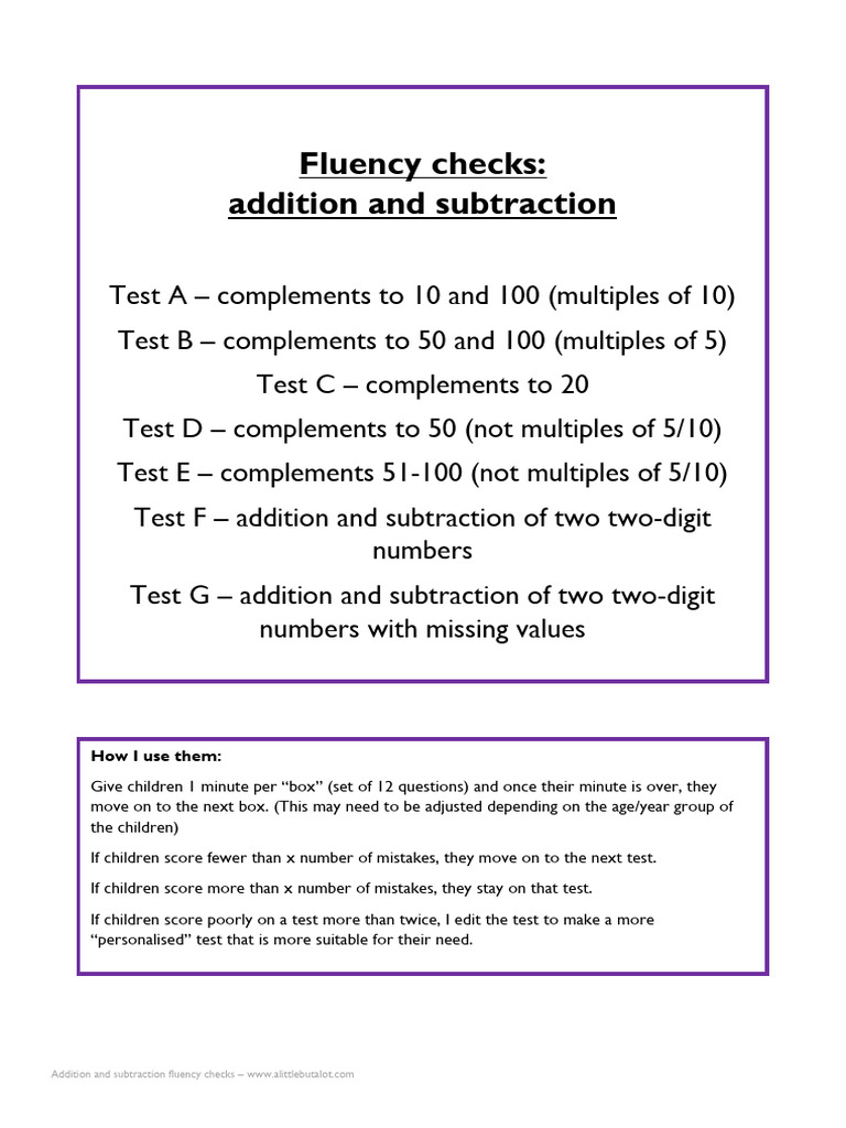 Maths Addition and Subtraction Fluency 1 1 | PDF