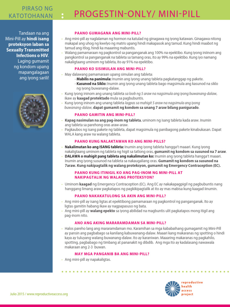 Factsheet Mini-pill Tagalog | PDF