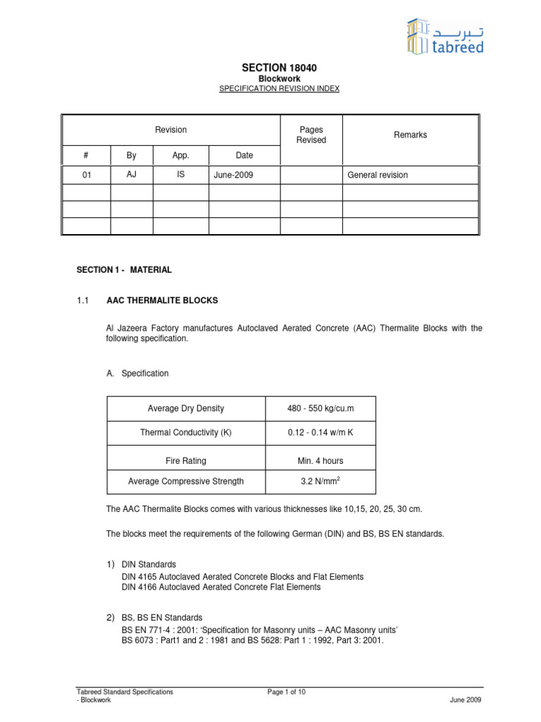 Section 18040 - Blockwork Rev 01 | PDF