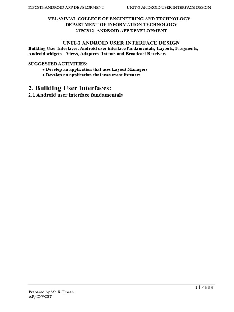 Unit-2 Android User Interface Design | PDF