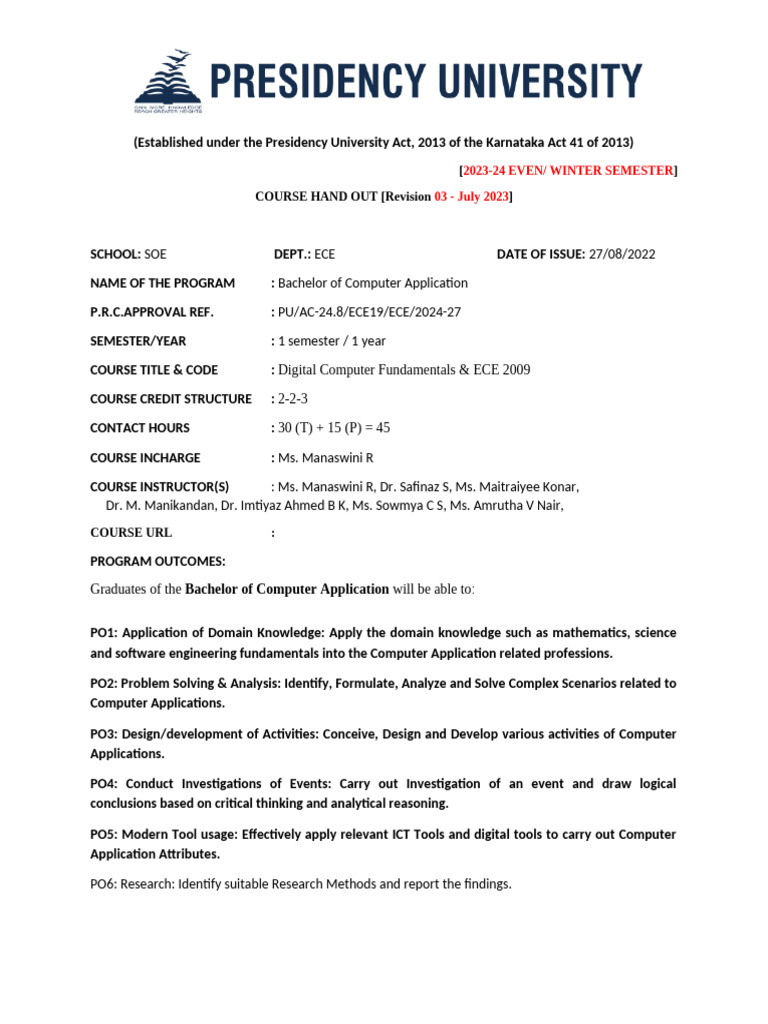 Bca Digital Computer Fundamentals Ece2009 Final Pdf