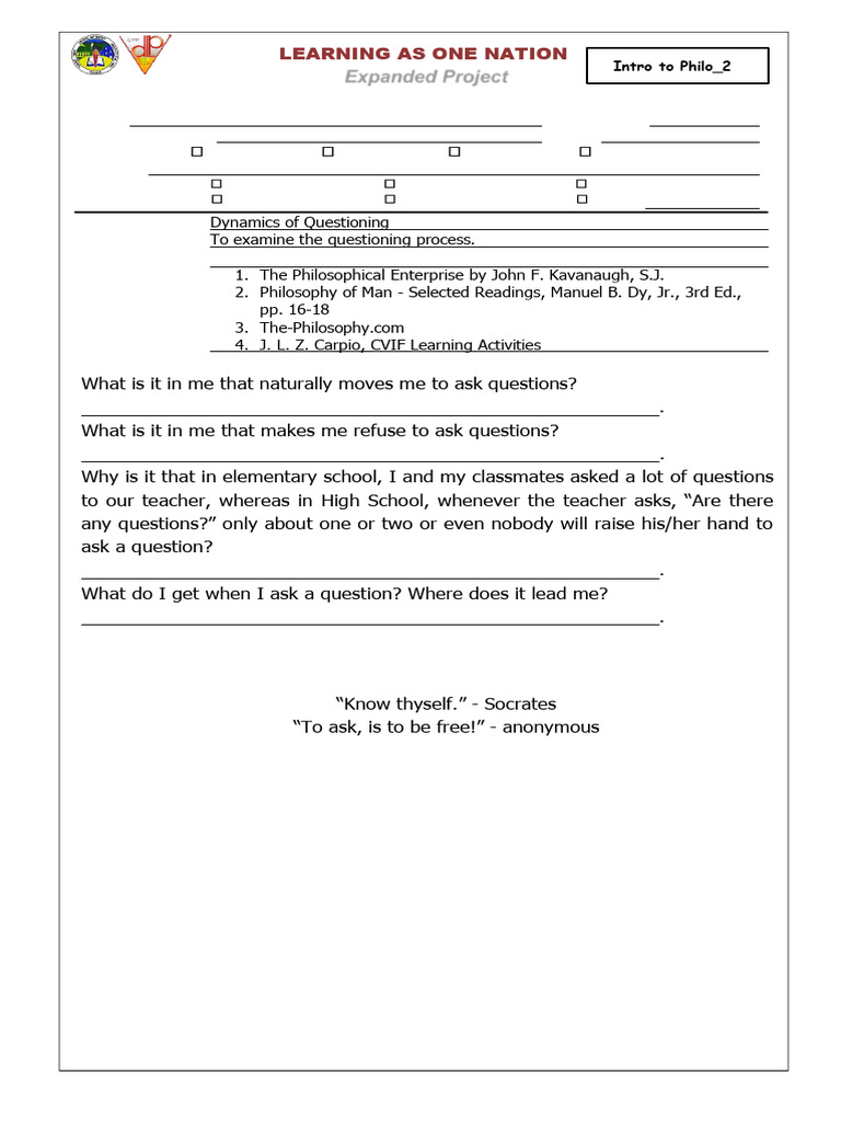 Intro To Philo LAS 2 Dynamics of Questioning | PDF | Career & Growth | Science & Mathematics