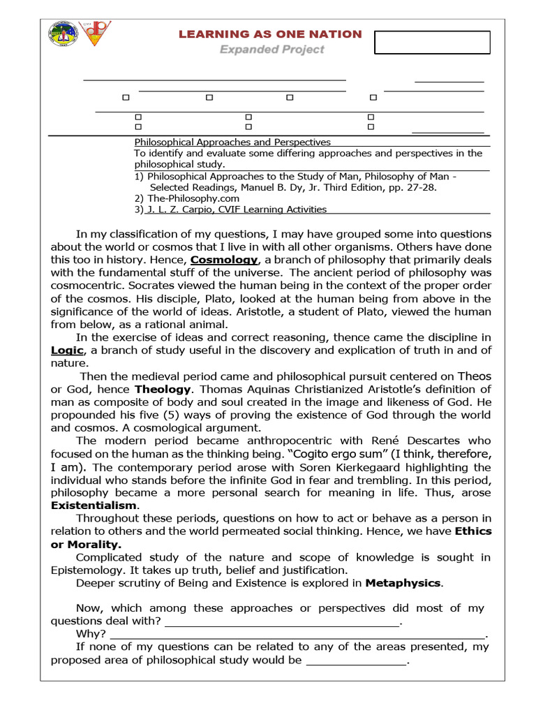 Intro To Philo LAS 3 Philosophical Approaches and Perspectives | PDF | God | Epistemology