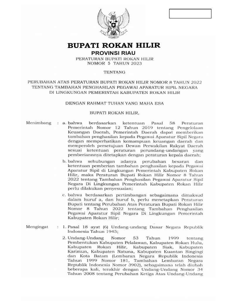 Perbup No. 5 Tahun 2023 TTNG Perubahan TPP | PDF