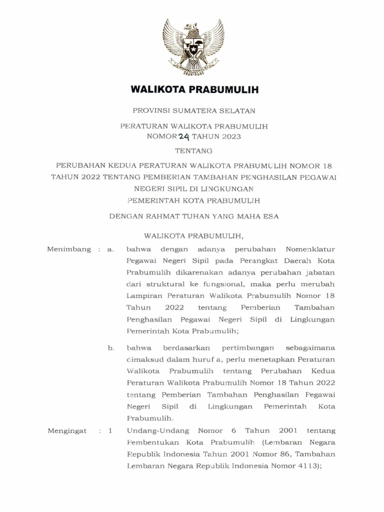 Perwako Nomor 24 Tahun 2023 Tentang TPP | PDF