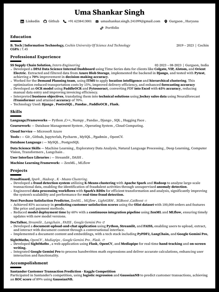 CV Spark Uma Shankar Singh | PDF