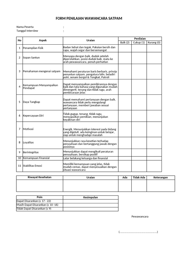 Form Penilaian Satpam | PDF