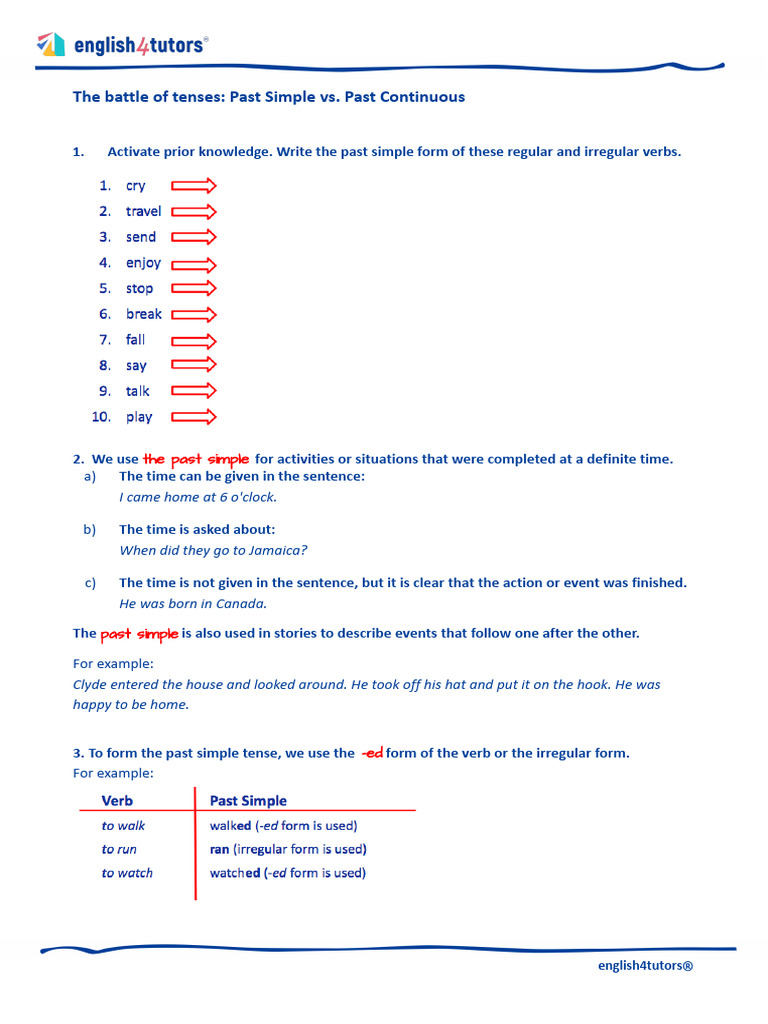A2 Past Simplve Continuous Student | PDF