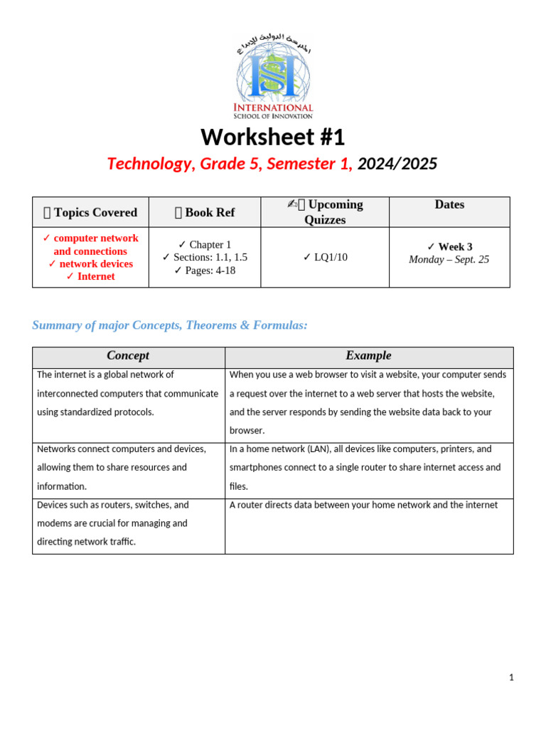 Worksheet Grade5 Chapter1 | PDF