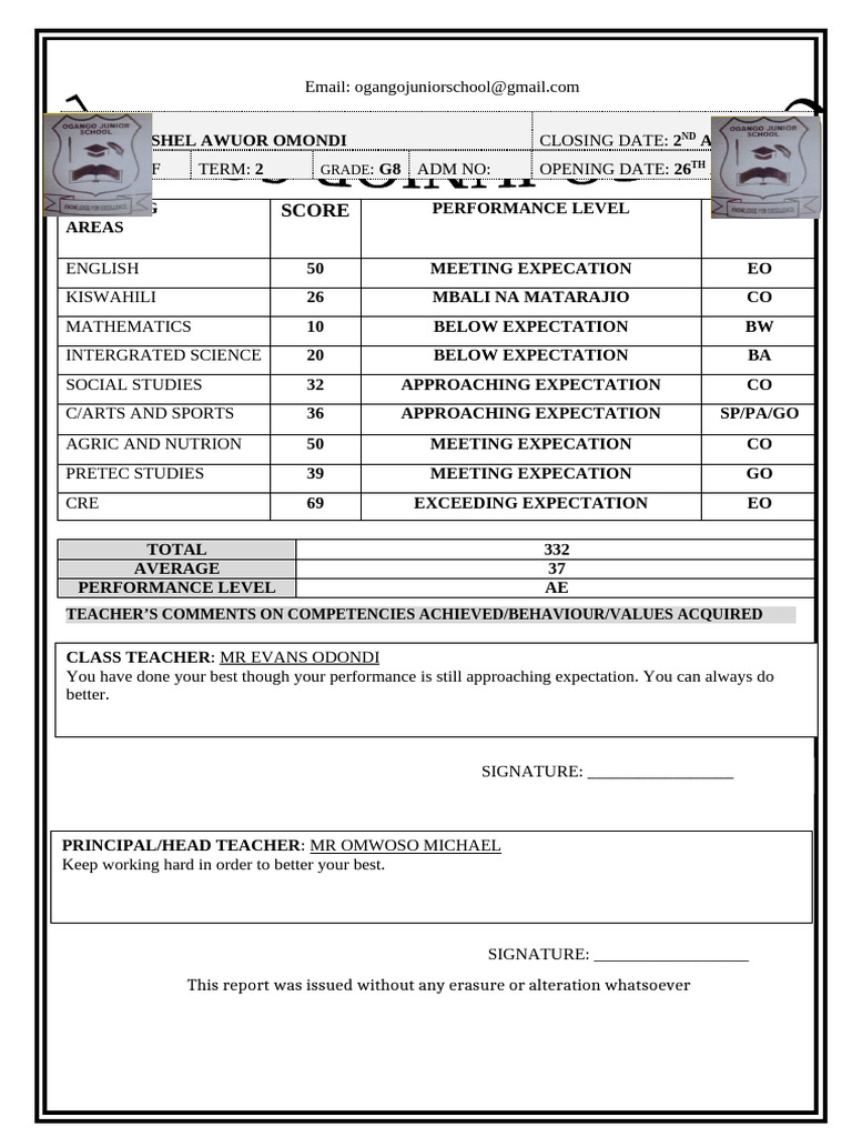 Grade 8 Reports 2024 t2 | PDF