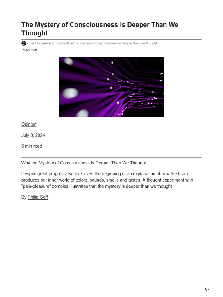 The Mystery of Consciousness Is Deeper Than We Thought | PDF | Consciousness | Self-Improvement