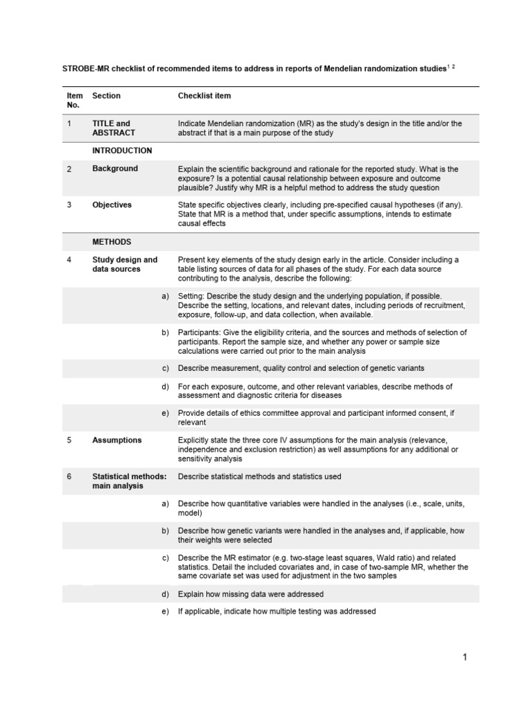 STROBE MR Checklist | PDF