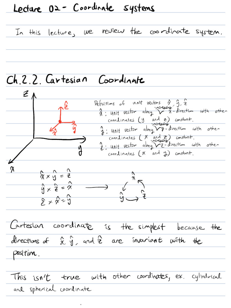 (전자기학I) Lecture 1 CoordinateSystems 필기 | PDF | Cartesian Coordinate ...