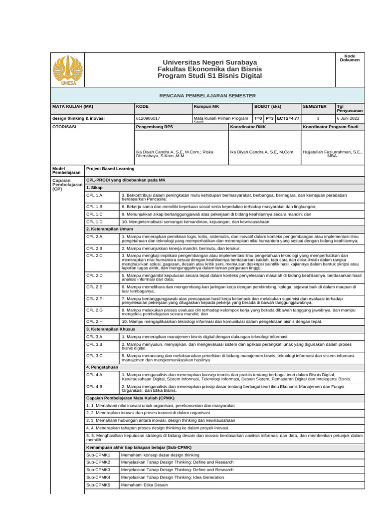 RPS Design Thinking - Inovasi - 2 | PDF