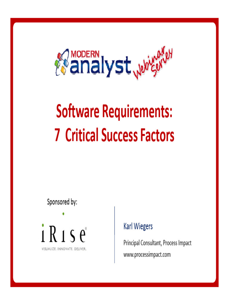 Karl Wiegers - Software Requirements - 7 Critical Success Factors - SLIDES | PDF | Use Case ...