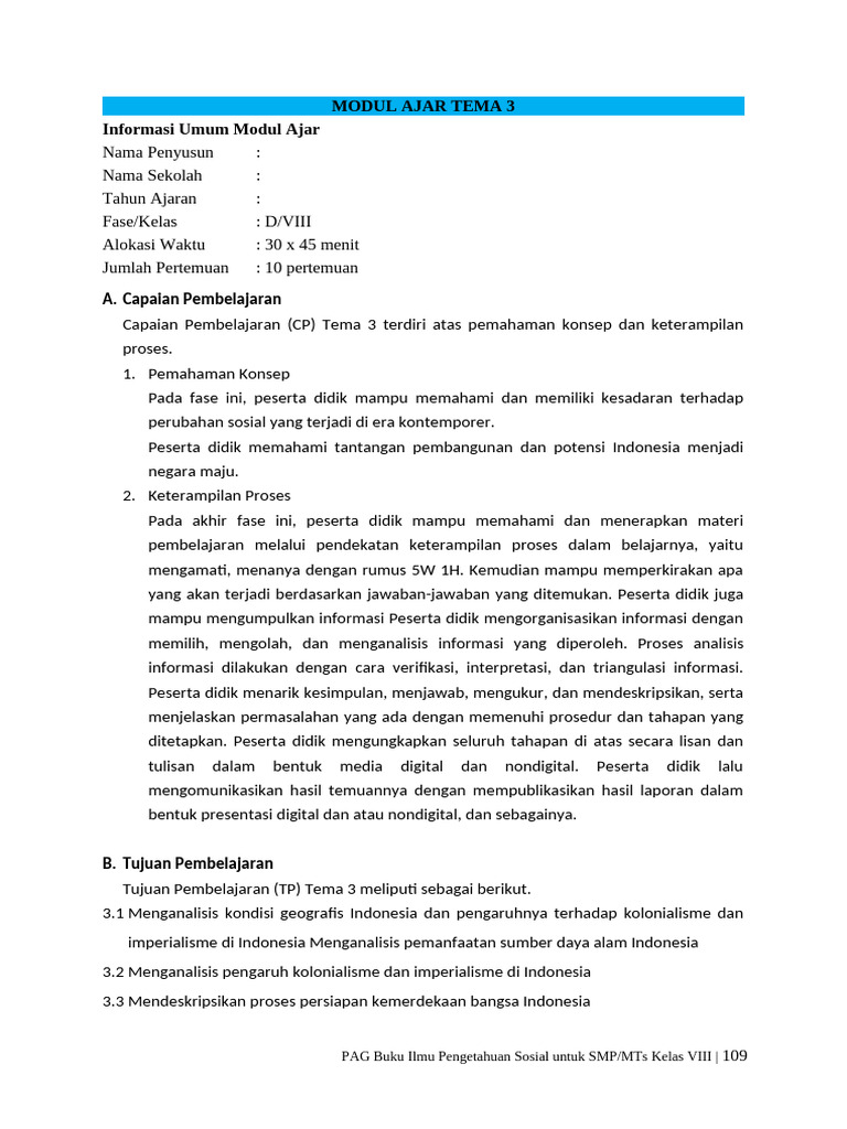 7.3 Modul Ajar Tema 3 | PDF