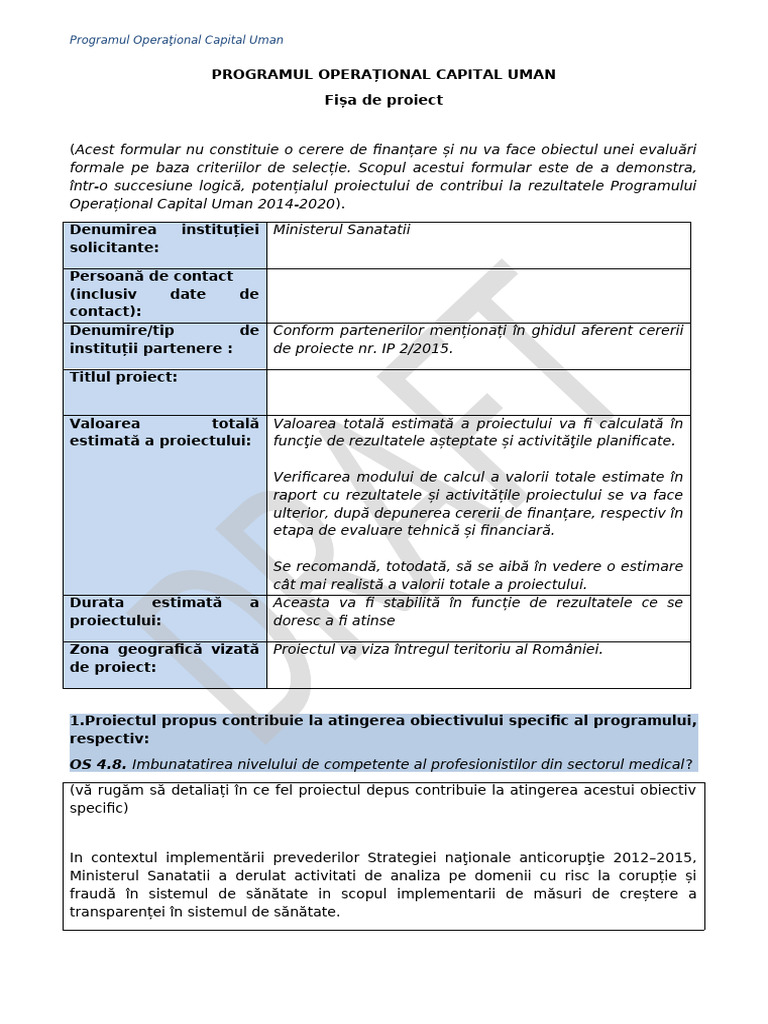 POCU Fisa de Proiect | PDF