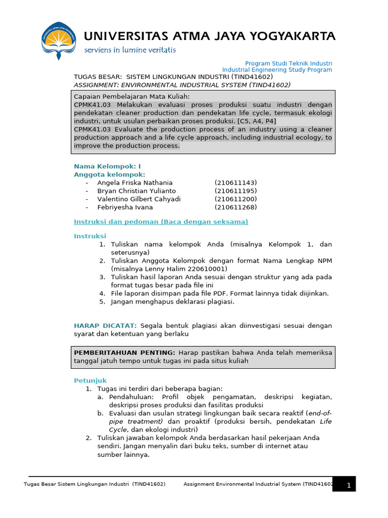 Format Tugas Besar MK Sistem Lingkungan Industri-Genap2023-2024 | PDF