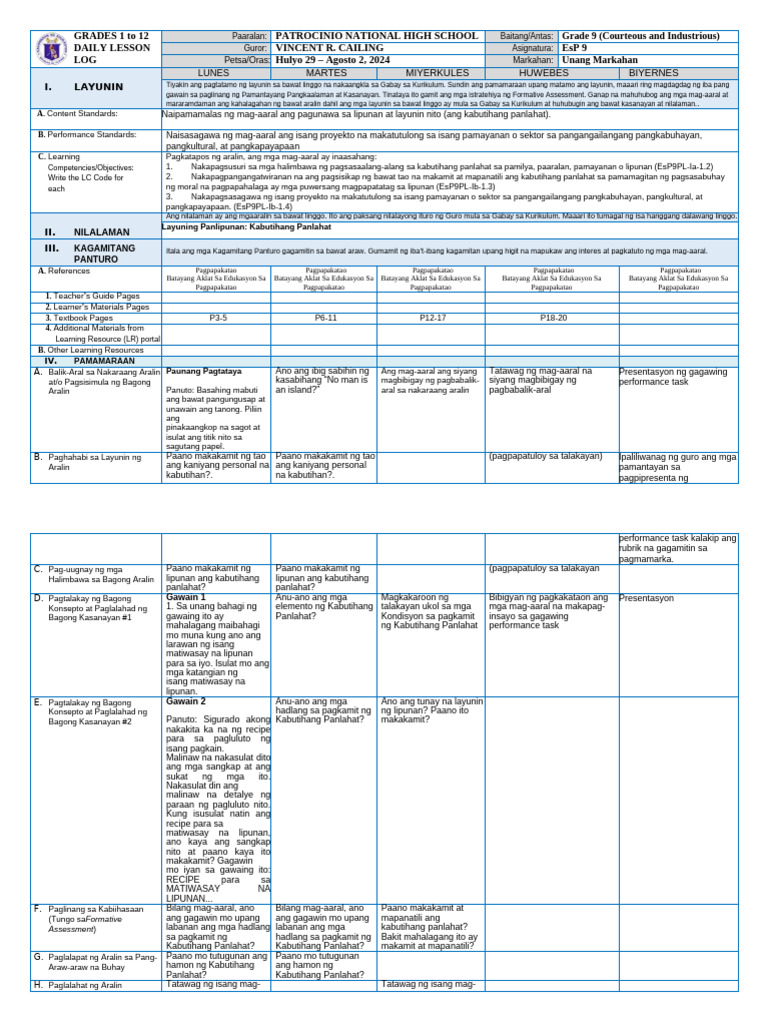 ESP 9 Quarter 1 Week 1 | PDF