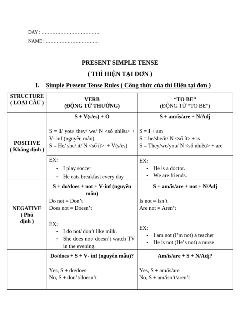 Week1 Practice Present Simple Tense Pdf