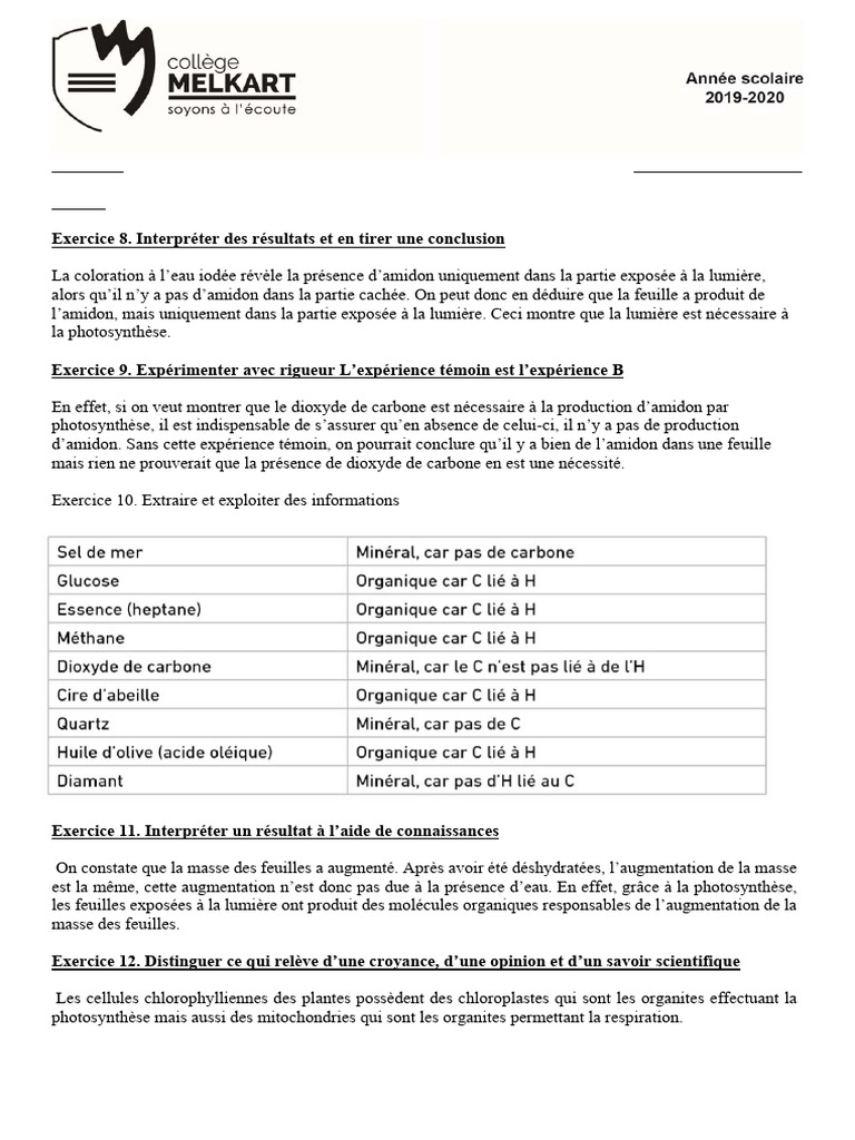 2nde SVT Corrige Mars20 | PDF