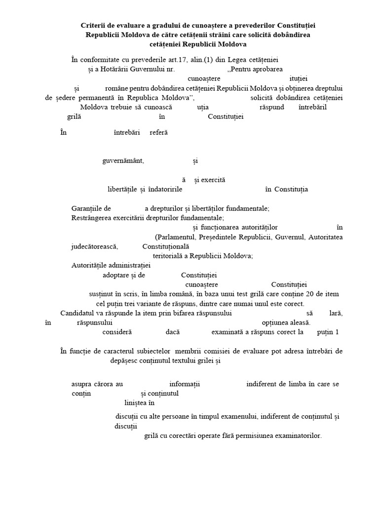 Criterii de Evaluare Test Constitutia RM | PDF