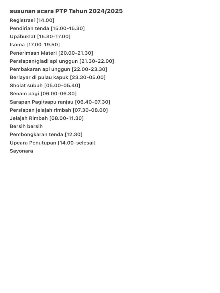 Susunan Acara PTP Tahun 2024/2025 | PDF