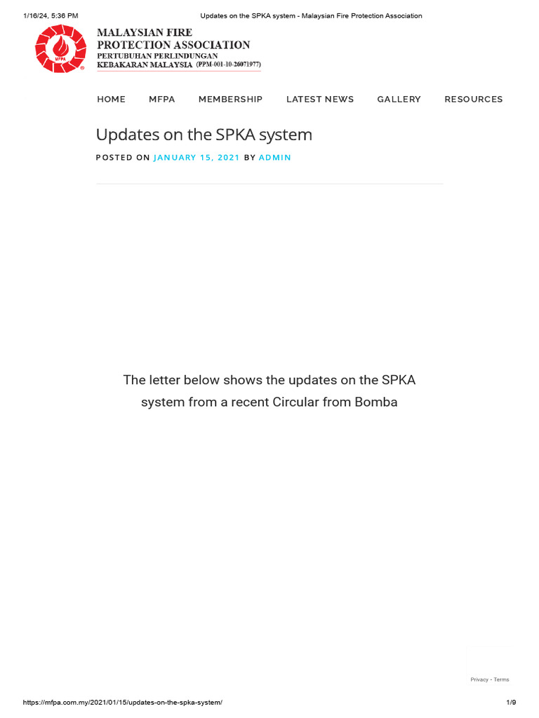 Updates On The SPKA System - Malaysian Fire Protection Association | PDF