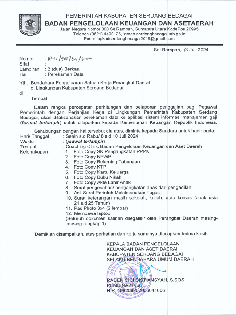 Surat BUD Perekaman Data PPPK | PDF