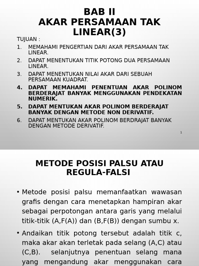 2 2023 Bab 2 Akar Persamaan Non Linear Bagian 2.3 False Position | PDF