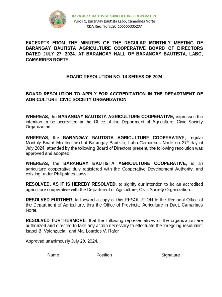 BOARD-RESOLUTION FOR SB ACCREDITATION | PDF