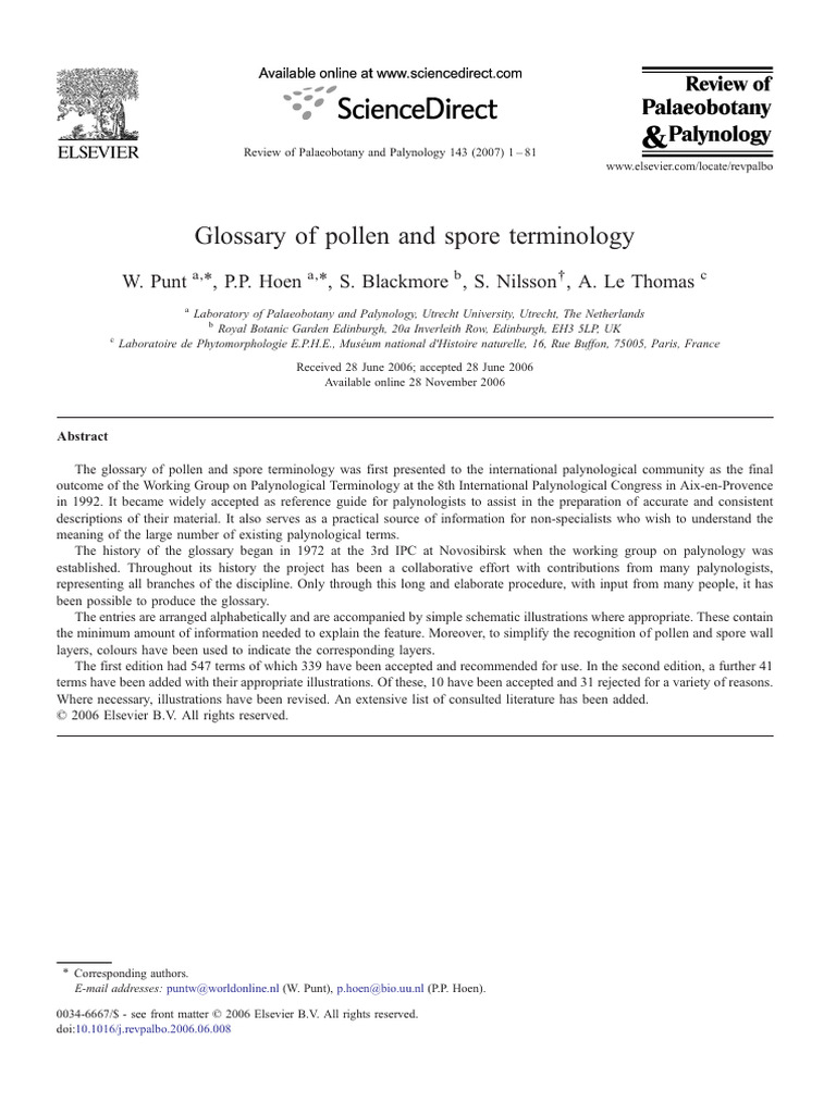 Punt, Et Al. (2007) Glossary of Pollen and Spore Terminology | PDF