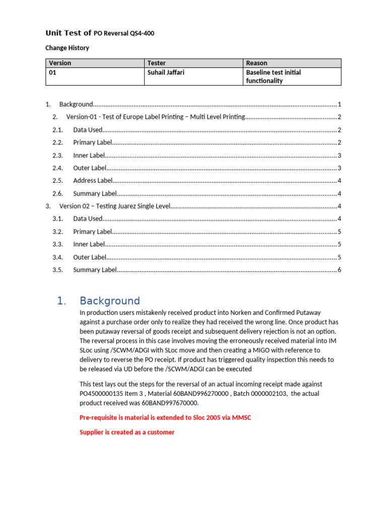 QS4 - Unit Test of PO Reversal | PDF