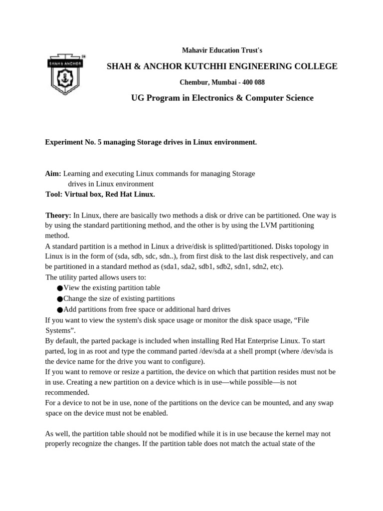 exp 5_managing Storage drives in Linux environment | PDF