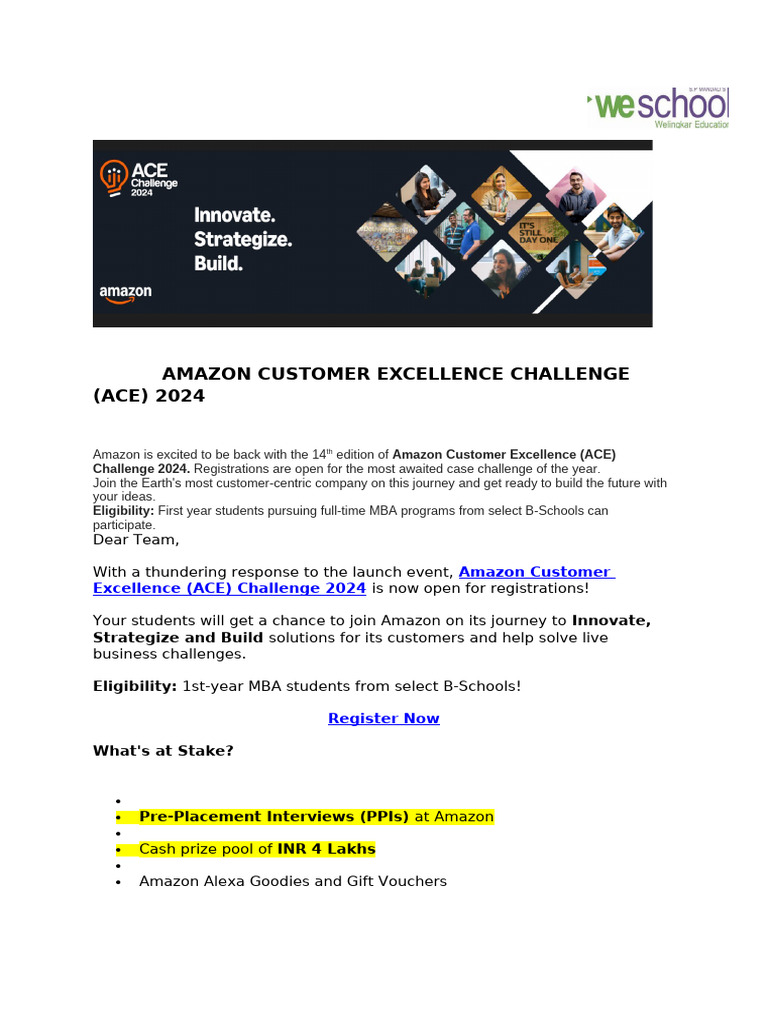 Amazon Customer Excellence (ACE) 2024 | PDF