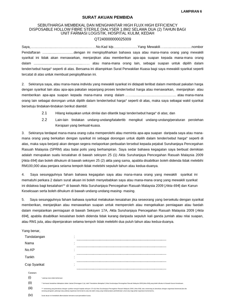 Lampiran 6-Akuan Pembida | PDF