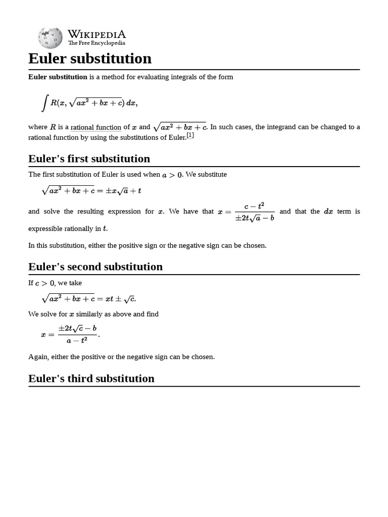 Euler Substitution Pdf