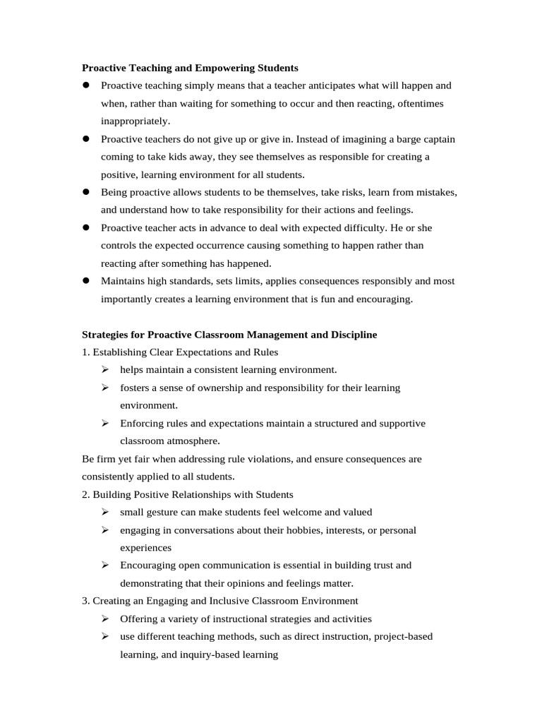 Proactive Classroom Management Tips | PDF | Psychology | Behavioural ...