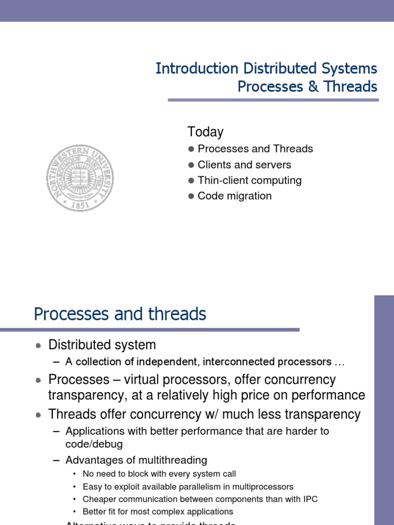 Introduction Distributed Systems Processes & Threads: Today | PDF | Thread (Computing) | Server ...