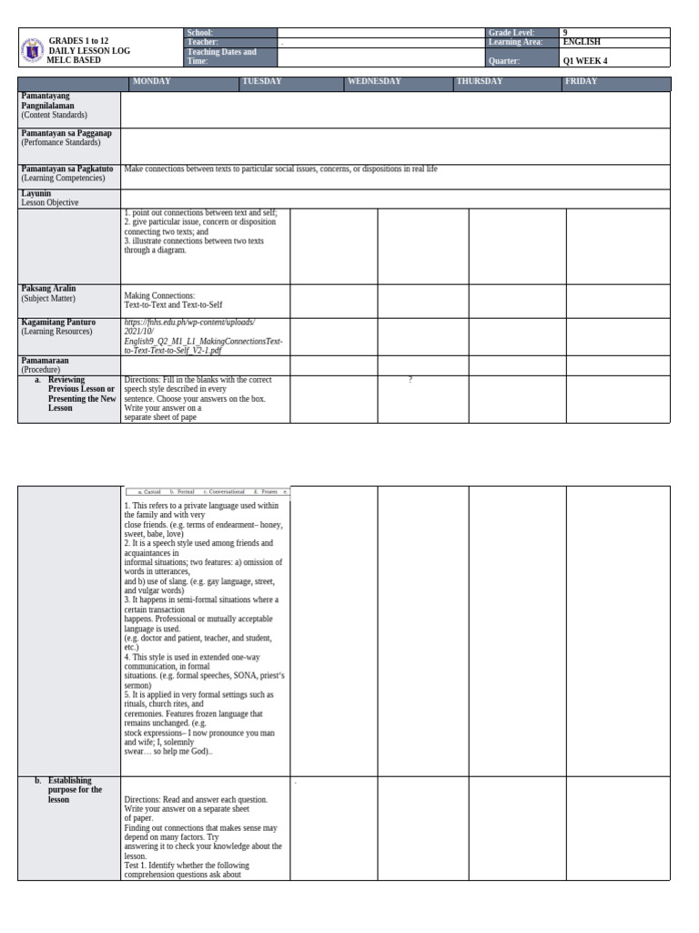 Melc DLL Eng 9 Week 4 q1 Done | PDF