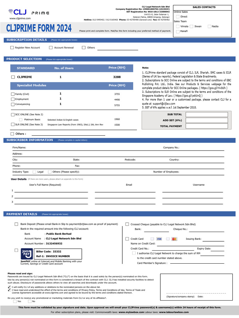 CLJPrime Subs Form-2024 | PDF