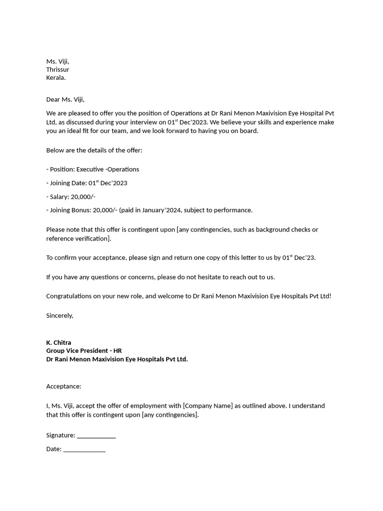 Joining Bonus Appointment Letter | PDF