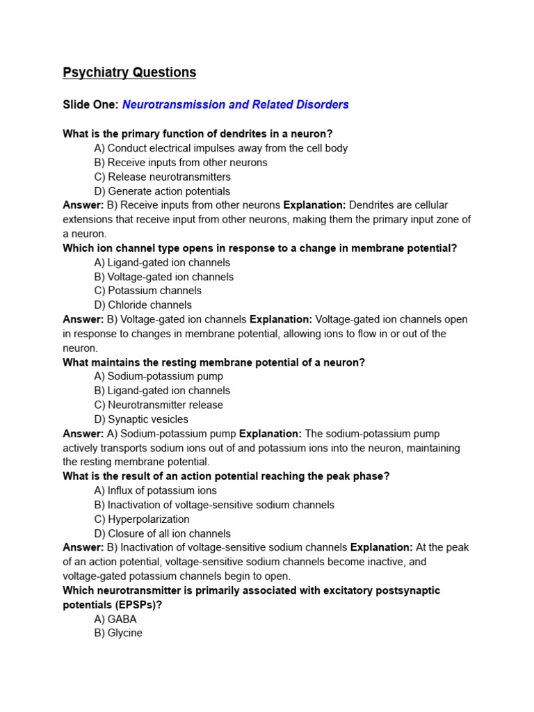 Psychiatry Questions | PDF
