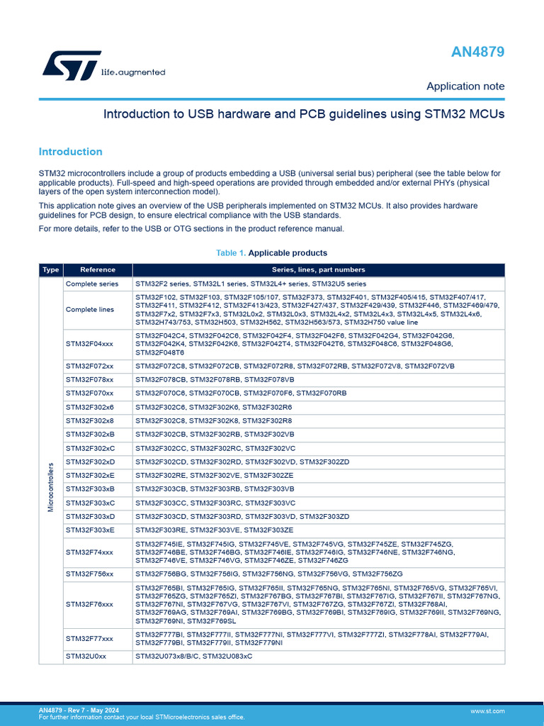 An4879 Introduction To Usb Hardware and PCB Guidelines Using Stm32 Mcus Stmicroelectronics | PDF
