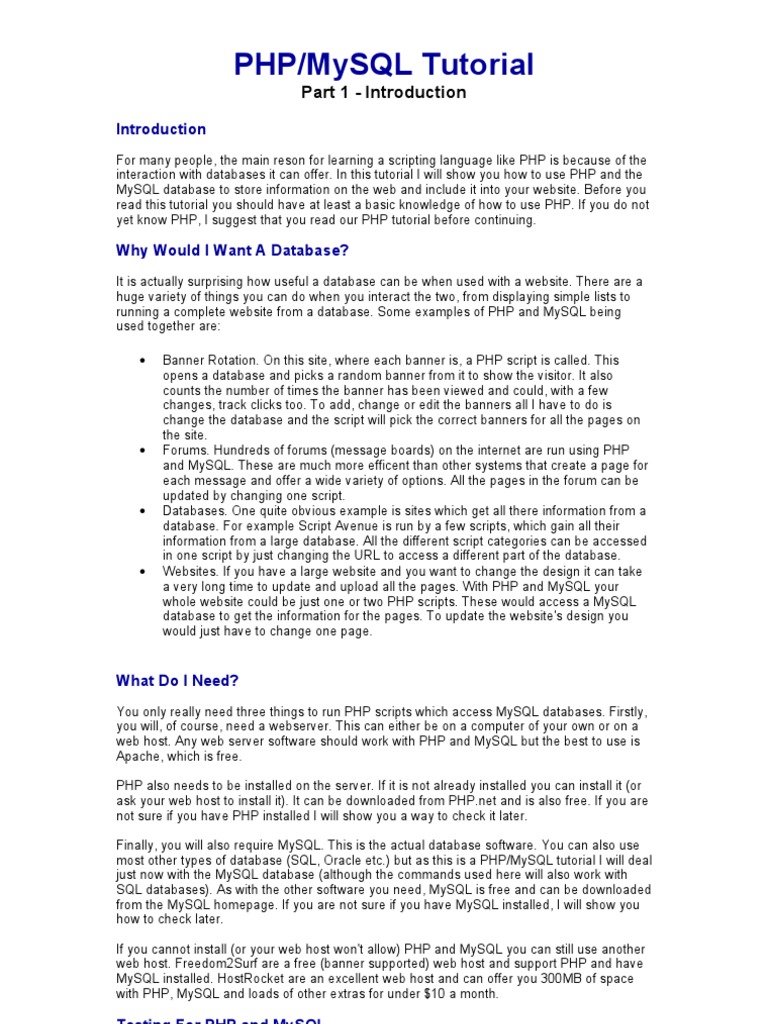 PHP/MySQL Tutorial for Creating a Contact Management Database | PDF ...